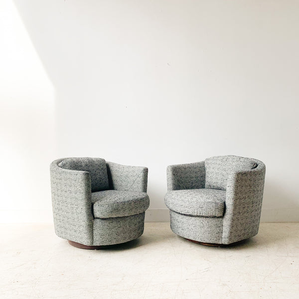 Pair of Swivel Lounge Chairs w/ New Upholstery and Solid Walnut Bases ...