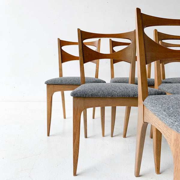 Set of 6 Mid Century Modern Drexel Profile Dining Chairs with New Upho ...