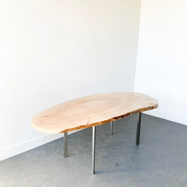 Live Edge Quarter Sawn Sycamore Dining Table with Vintage Chrome Base ...
